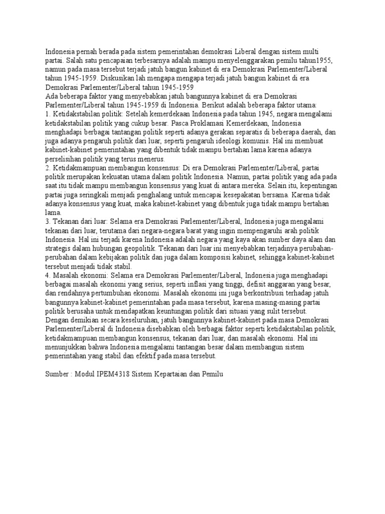 Indonesia pernah berada pada sistem pemerintahan demokrasi Liberal ...