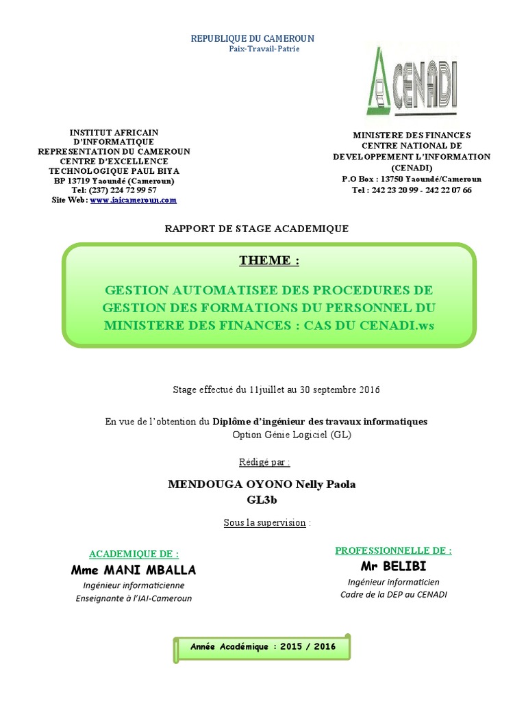 Rapport de Stage de Nelly 3e Annee IAI | PDF