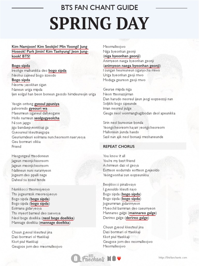 BTS Spring Day Fan Chant Guide | PDF