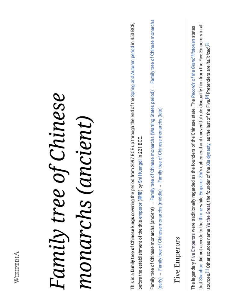 Family Tree of Chinese Monarchs (Ancient) - Wikipedia | PDF | Monarch ...
