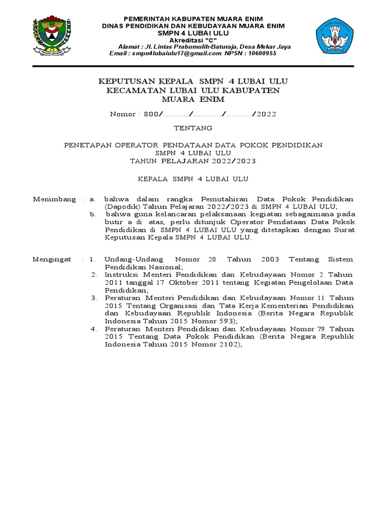 SK OPS 2022 10600955 SMPN 4 LUBAI ULU Iwan Kriswandi, S.PD | PDF