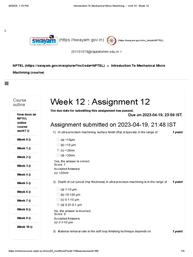 Mechanical Micro Machining Quiz | PDF | Teaching Methods & Materials