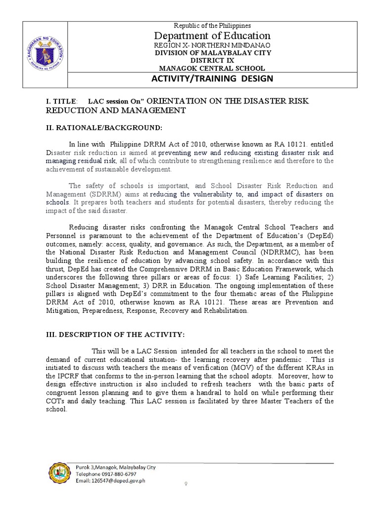 DRRM Training Design 23 | PDF | Emergency Management | Disaster Risk ...