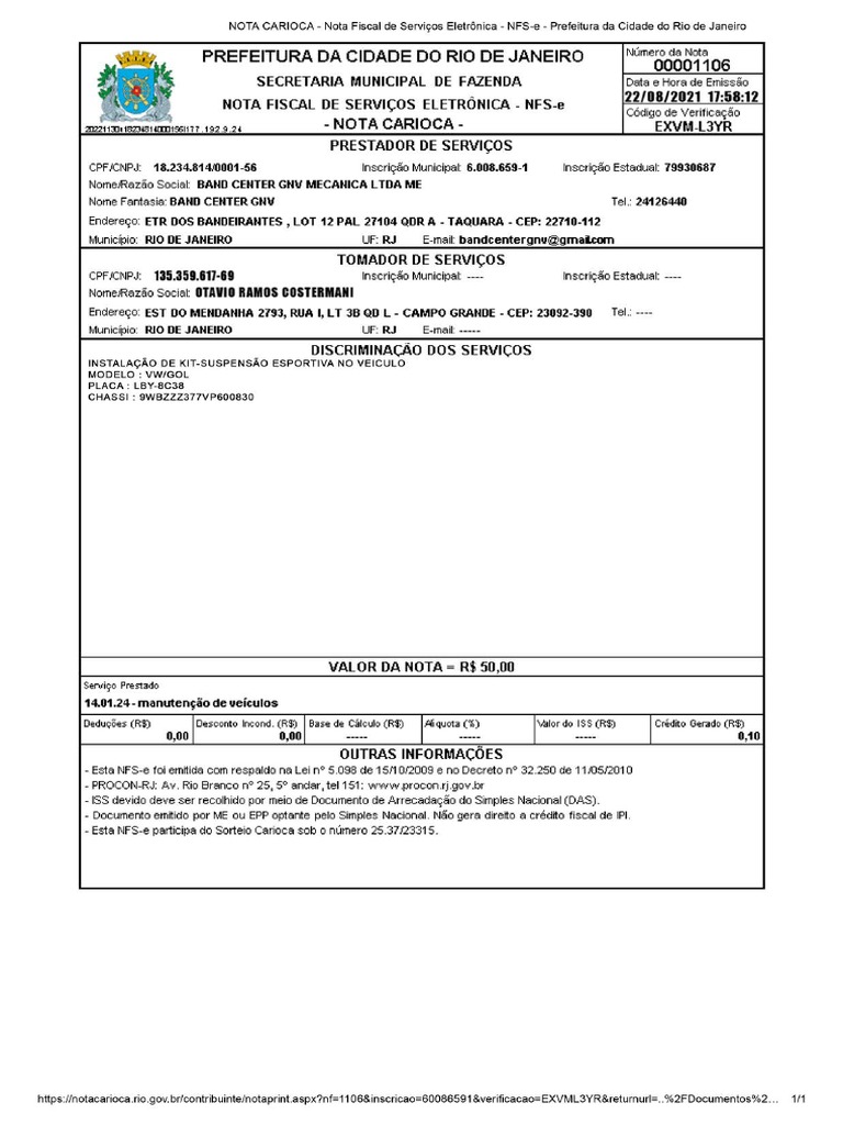 NOTA CARIOCA - Nota Fiscal de Serviços Eletrônica - NFS-e - Prefeitura ...