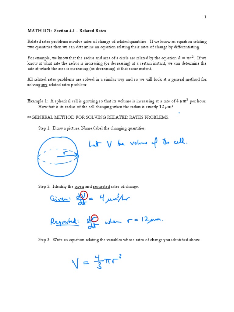 Related Rates Problem Solving Guide | PDF | Equations | Derivative