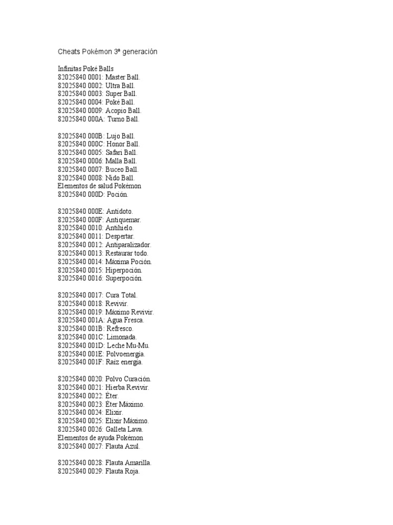 Cheats PKMN 3a Generacion | PDF