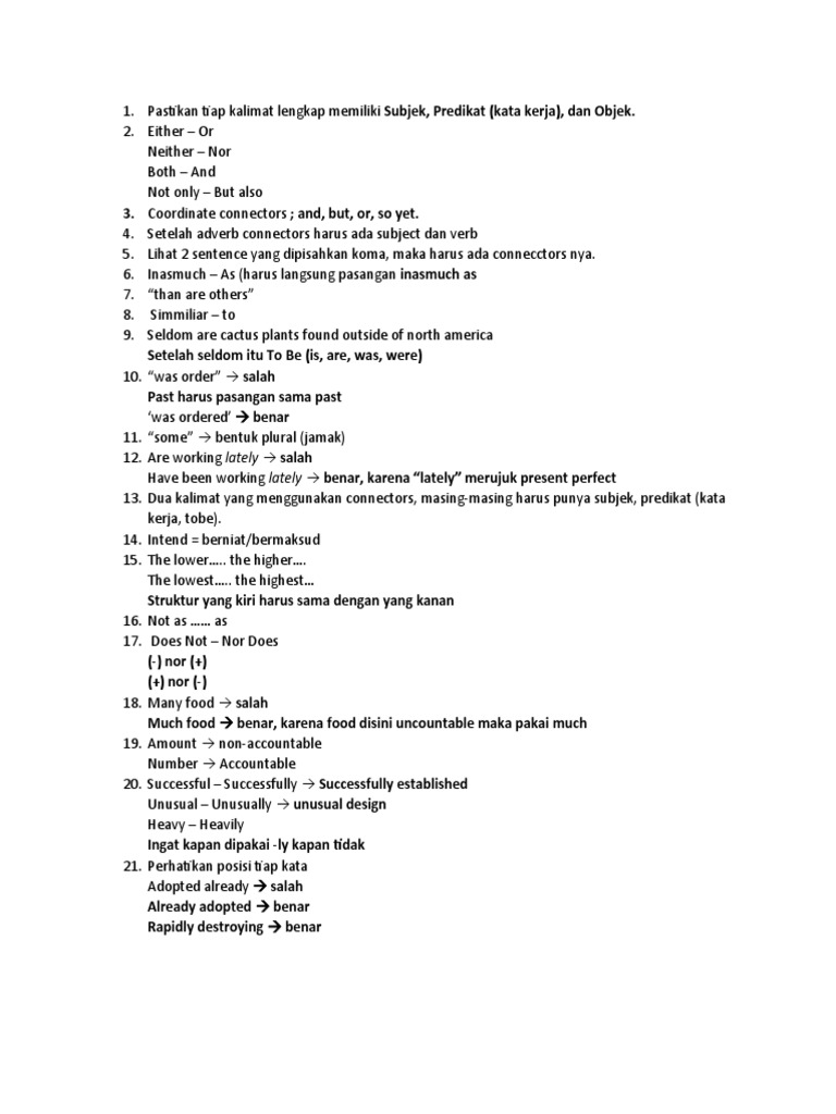 TOEFL Grammar Cheat Sheet | PDF