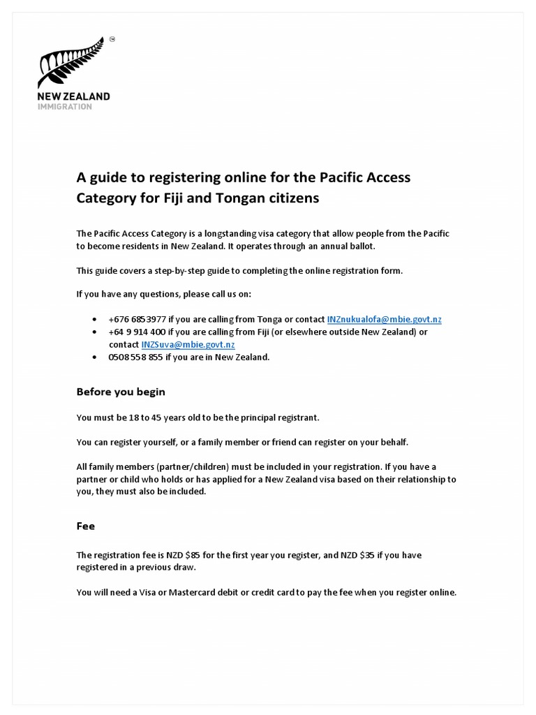 Pac Registration Guide For Fiji and Tonga | PDF | Visa Inc. | Birth ...