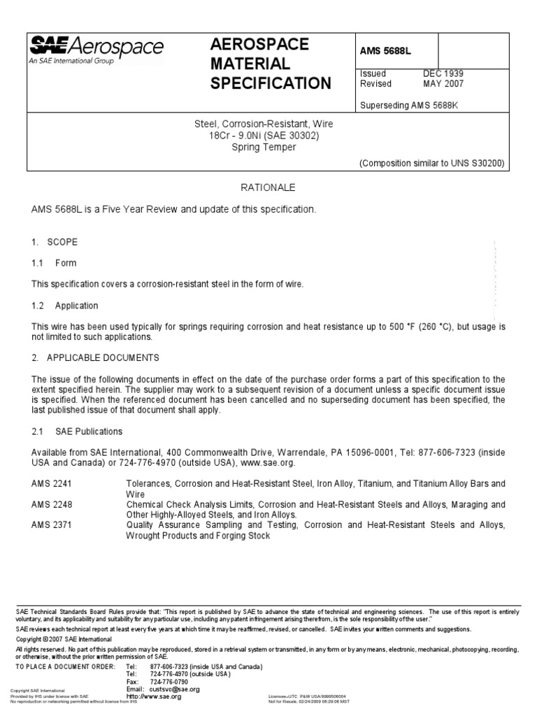 AMS5688 | PDF | Steel | Wire