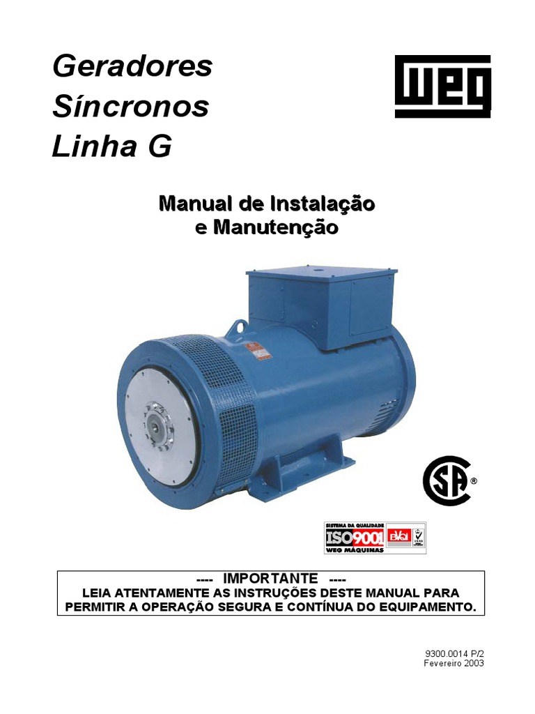 Manual de Instalação Geradores WEG | PDF | Resistência elétrica e ...