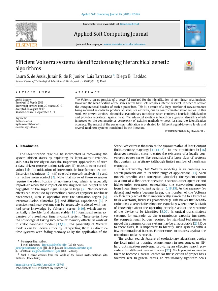 Efficient Volterra Systems Identification Using Hierarchical Genetic Algorithms Pdf Genetic
