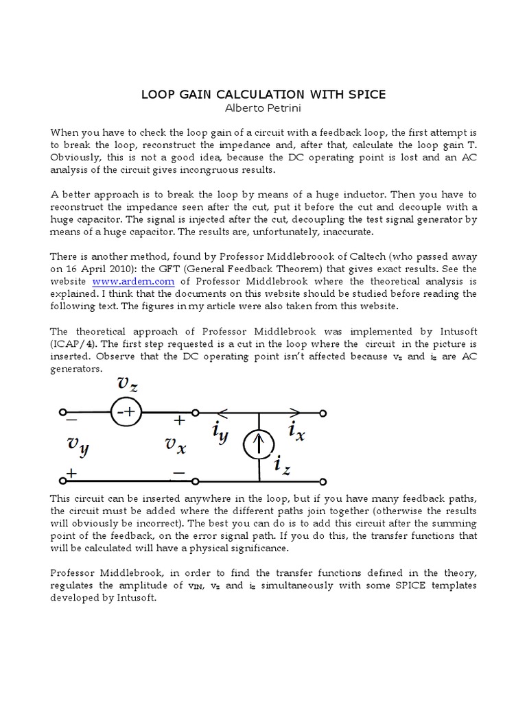 Loop Gain Calculation With Spice - GFT - Spice | PDF | Electrical Network | Electrical Impedance