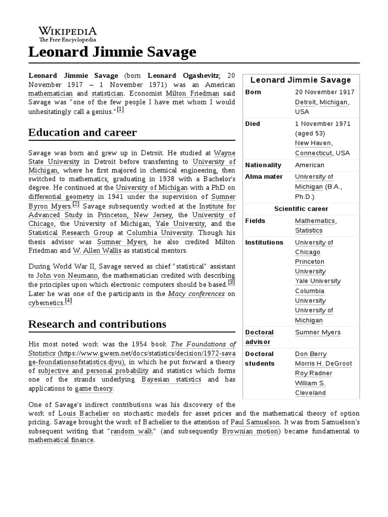 Leonard Jimmie Savage | PDF | Science | Mathematics