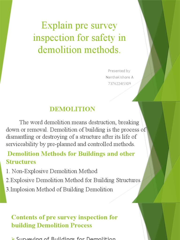 Explain Pre Survey Inspection For Safety in Demolition | PDF ...
