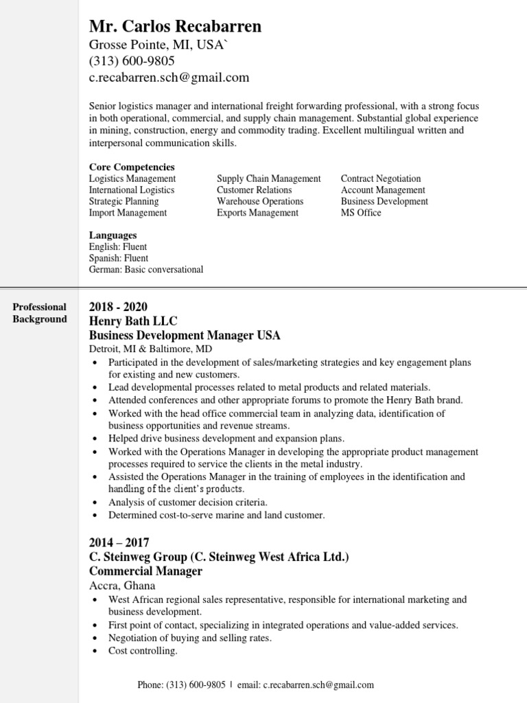 Carlos Recabarren Resume | Download Free PDF | Logistics | Sales