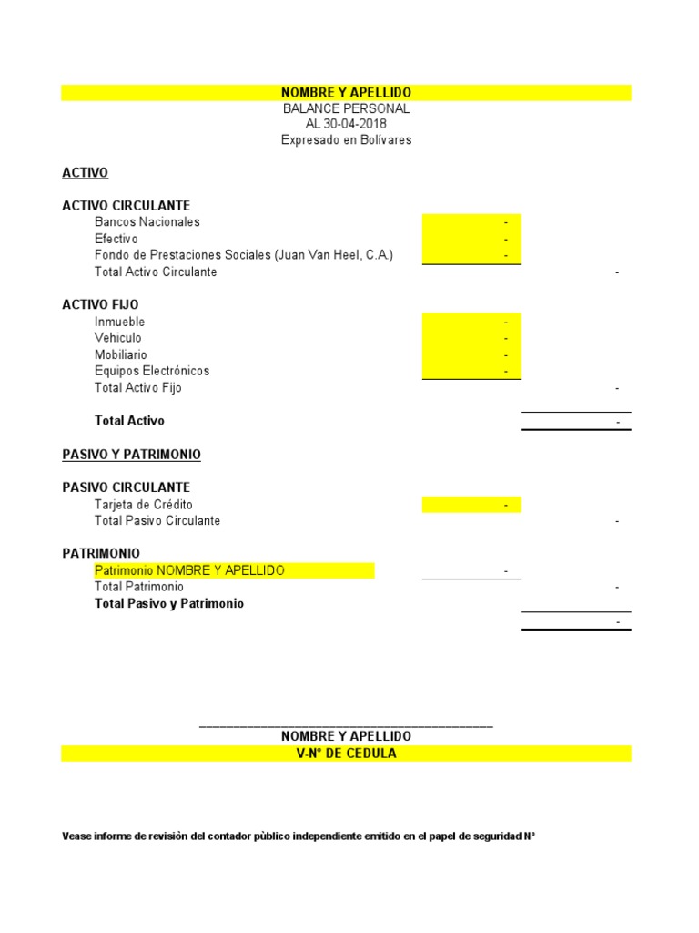 Modelo Balance Personal para Personas Naturales | PDF