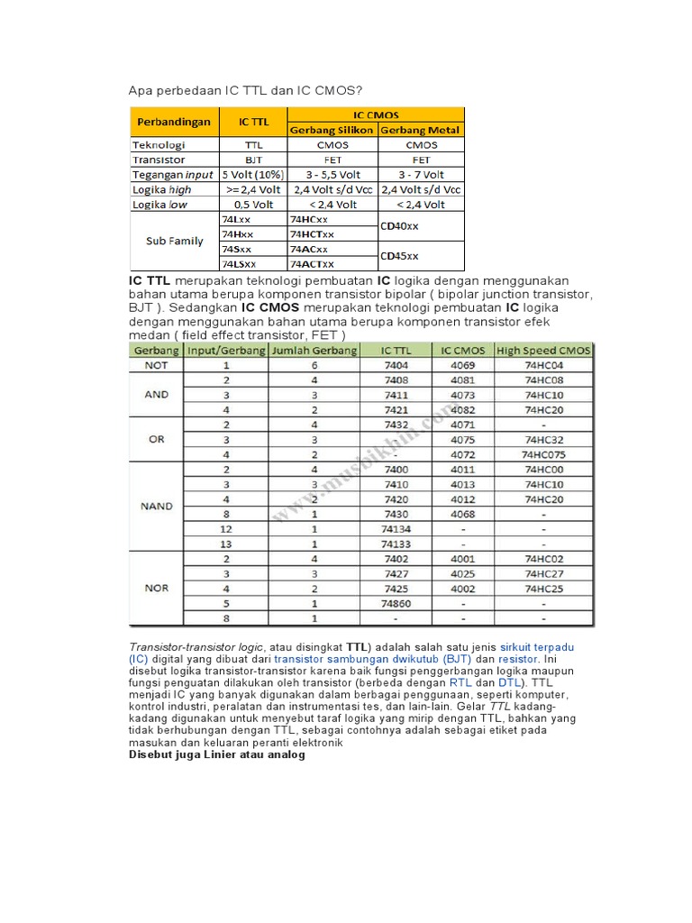 Apa Perbedaan IC TTL Dan IC CMOS | PDF