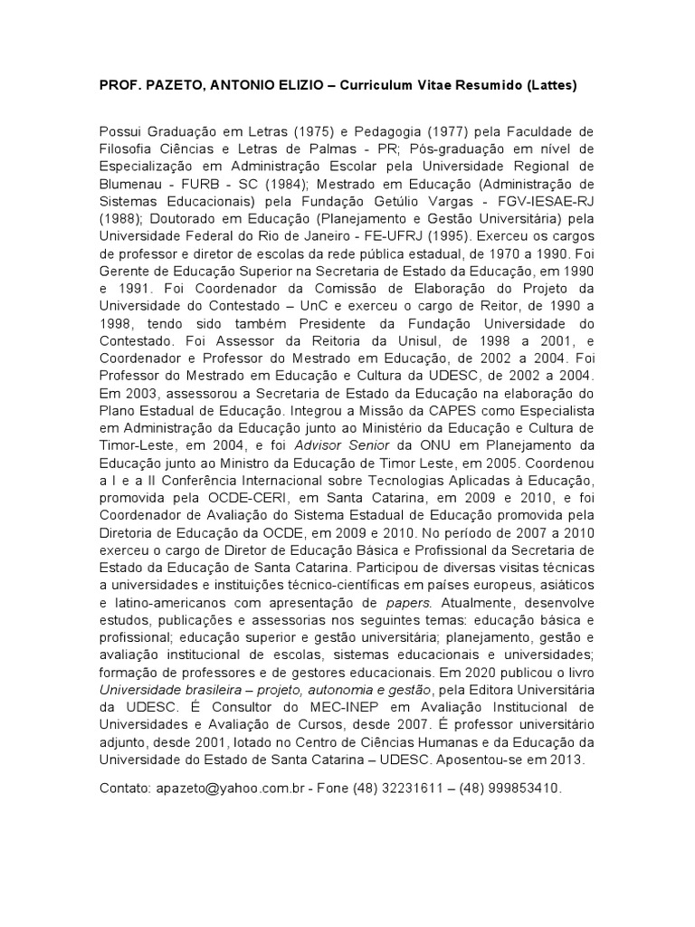 CV Lattes | PDF | Universidade