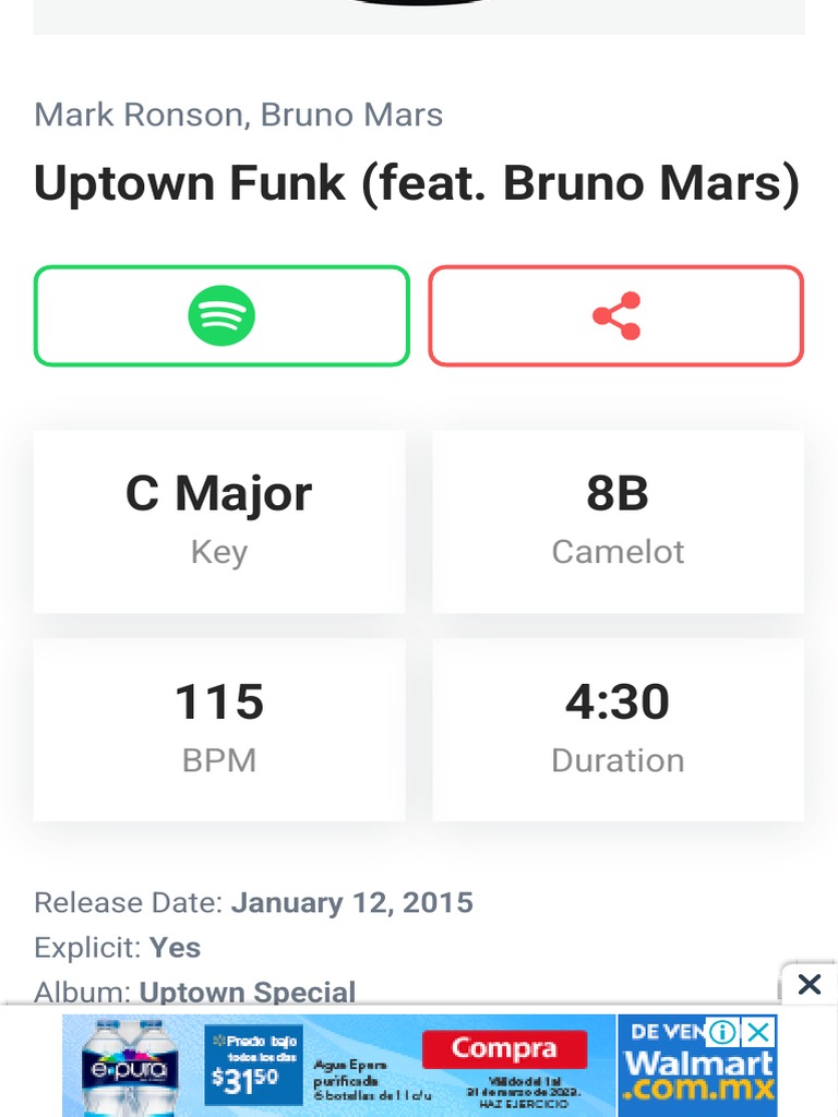Key & BPM For Uptown Funk (Feat. Bruno Mars) by Mark Ronson, Bruno Mars ...