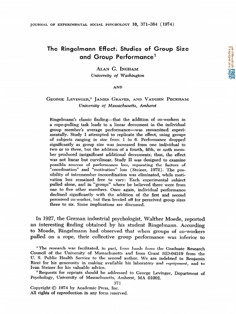 The Ringelmann Effect: Studies of Group Size and Group Performance1 ...
