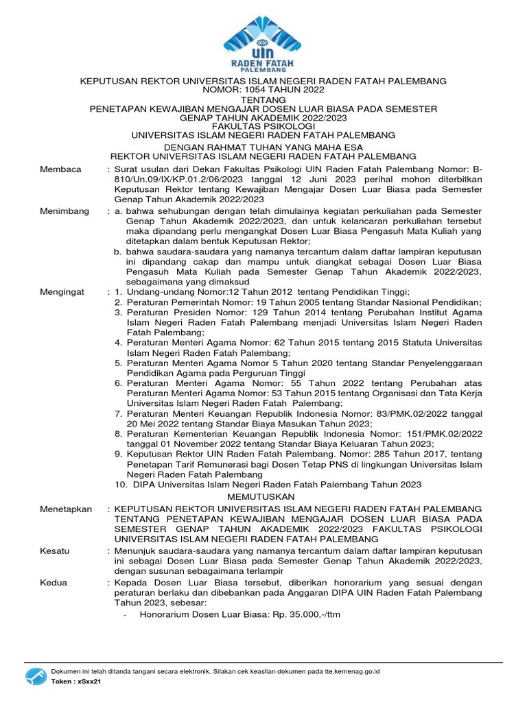 SK Mengajar Dosen LB Semester Genap 2022-2023 | PDF