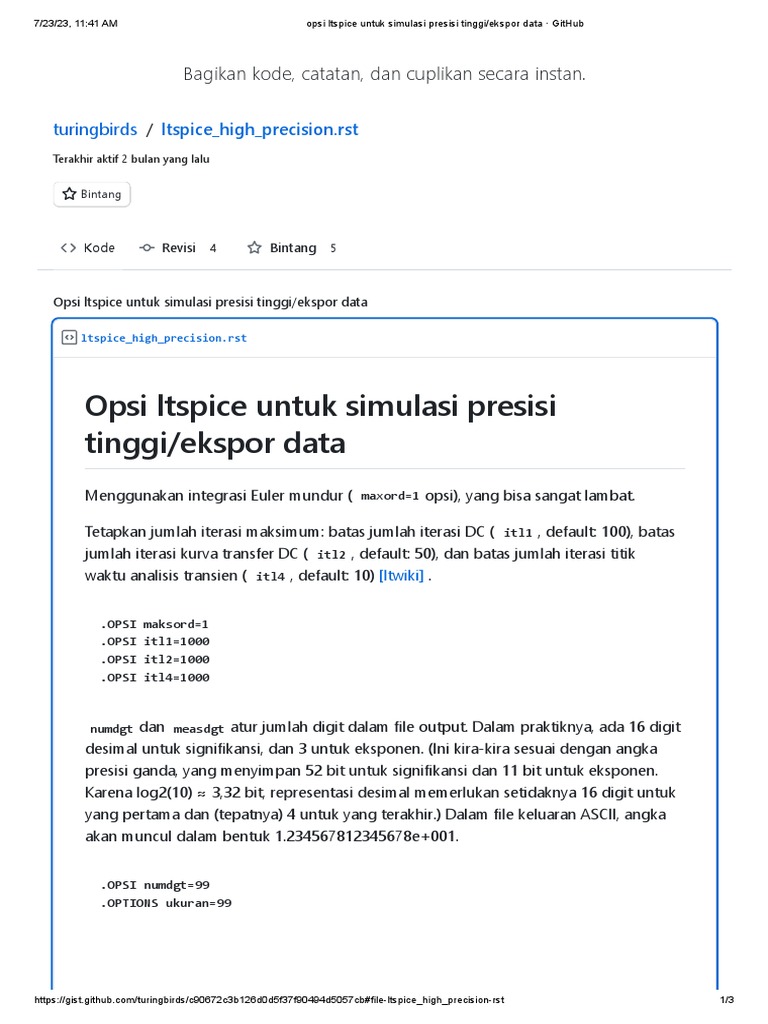Opsi Ltspice Untuk Simulasi Presisi Tinggi - Ekspor Data GitHub | PDF