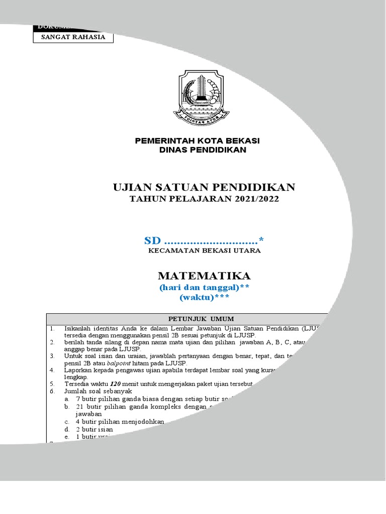 Naskah Soal Usp Matematika 2021-2022 | PDF