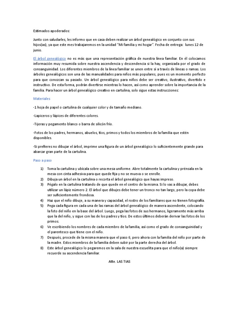Estimados Apoderados Comunicacion Arbol | PDF