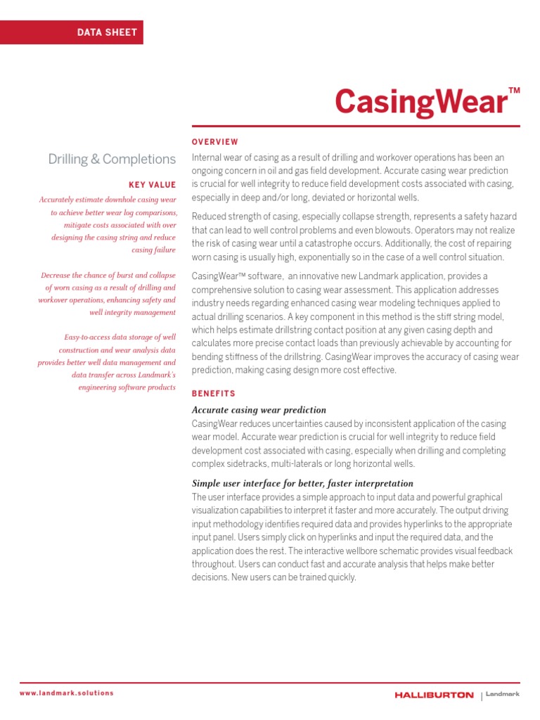 CasingWear Datasheet | PDF | Casing (Borehole) | Wear