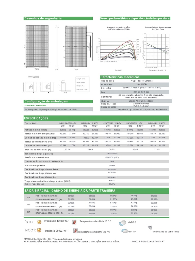 Anexo VI - Datasheet Módulo Jinko JKM530M-72HL4-TV | PDF | Eletricidade ...