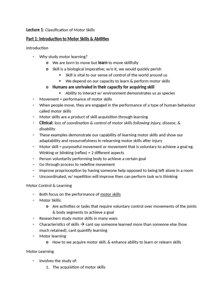 Lesson 1 Classification of Motor Skills v2 | PDF | Motor Control ...