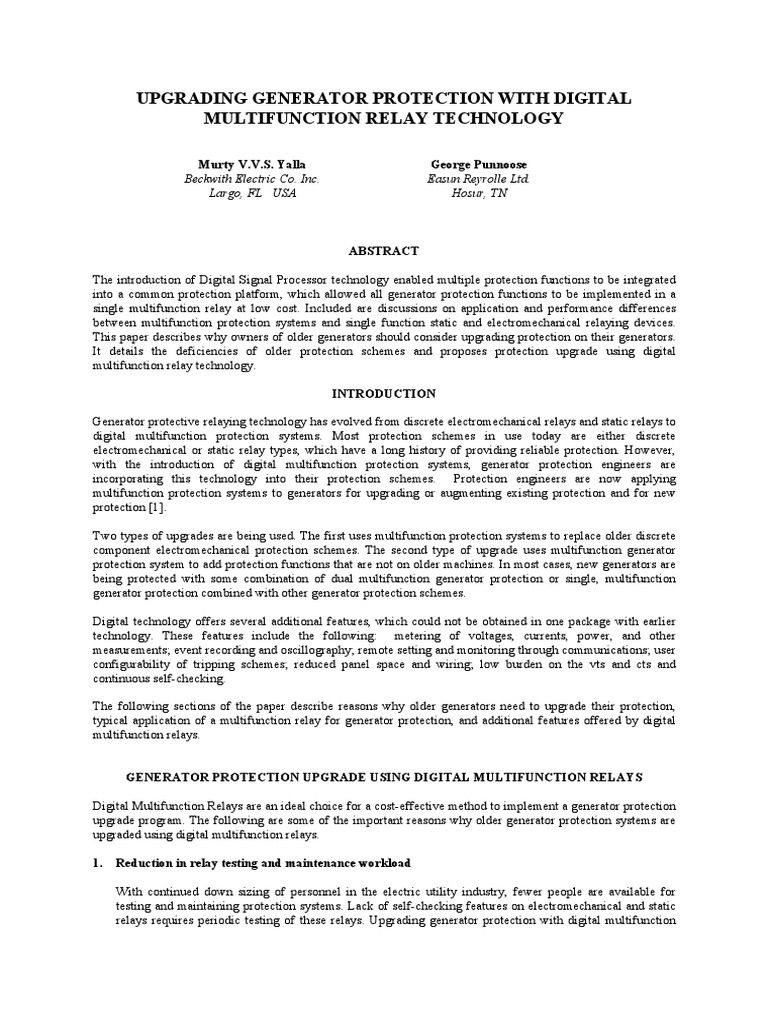 1 Beckwith Electric Upgrading Generator Protection | PDF | Electric ...