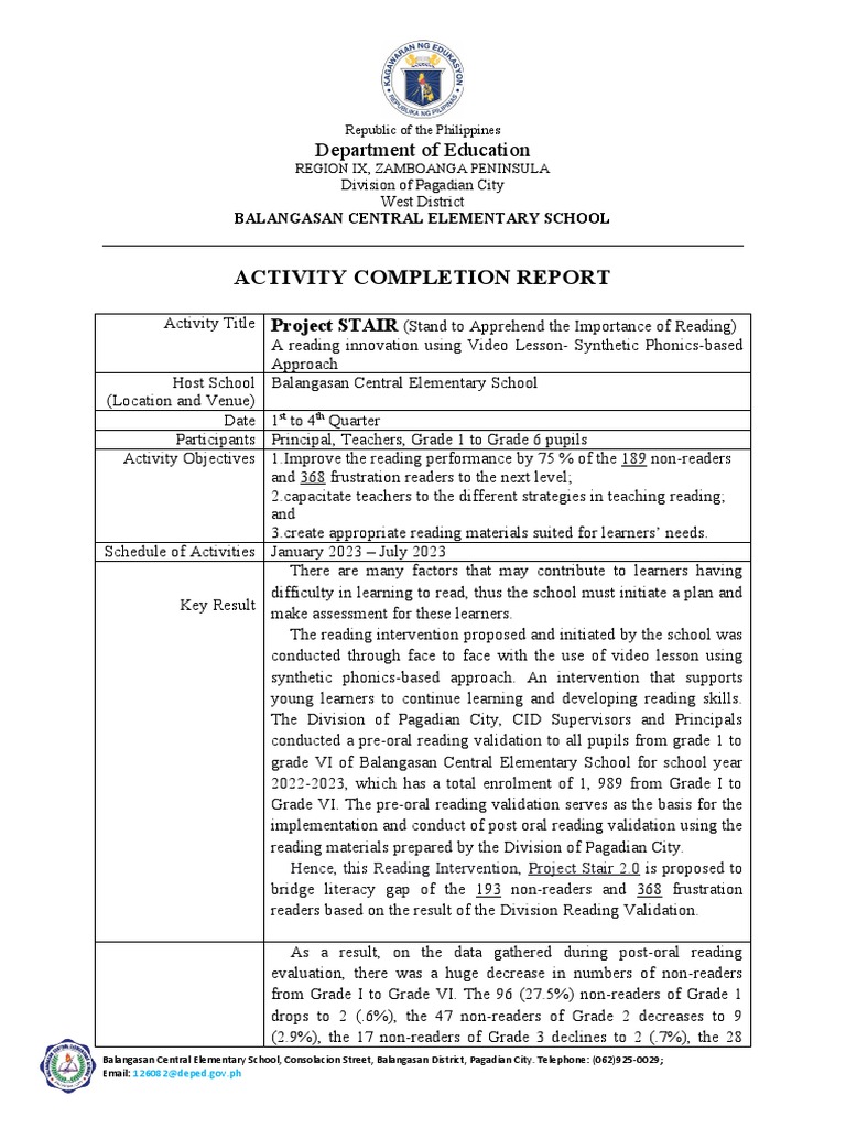 Reading Activity Completion Report | PDF | Education Theory | Pedagogy