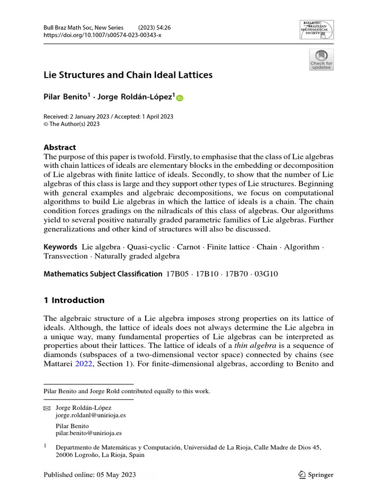 Lie Structures and Chain Ideal Lattices | PDF | Lie Algebra | Differential Geometry