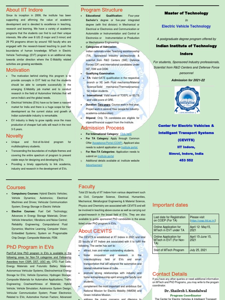 MTech Electric Vehicle Technology | PDF | Electric Vehicle | Academic ...