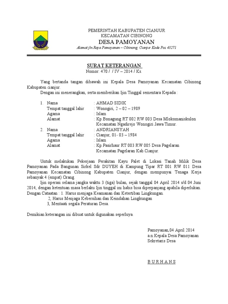 Surat Keterangan Ijin Tinggal Sementara | PDF