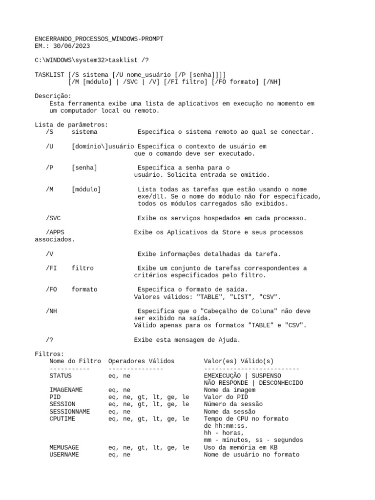 Guia para Encerrar Processos no Windows via Prompt | PDF | Engenharia ...