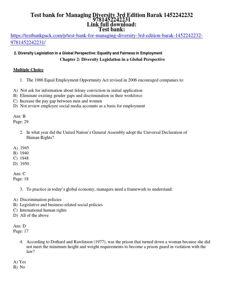 Managing Diversity 3rd Edition Barak Test Bank | PDF | Discrimination ...