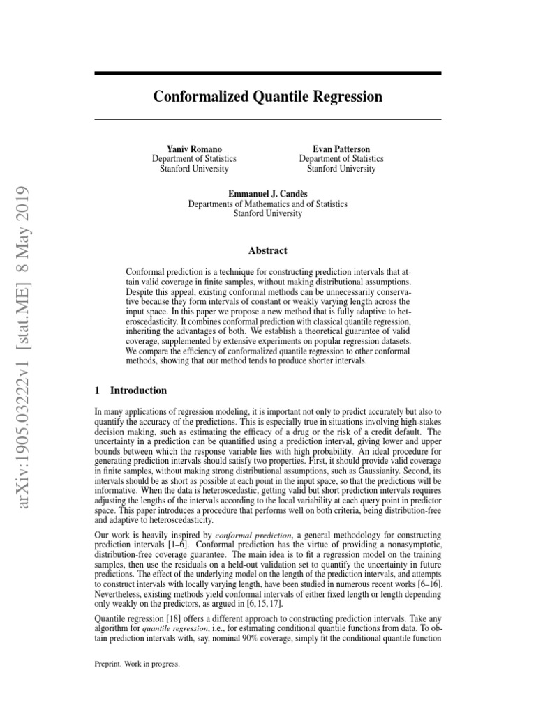 Conformalized Quantile Regression: Preprint. Work in Progress | PDF | Regression Analysis ...