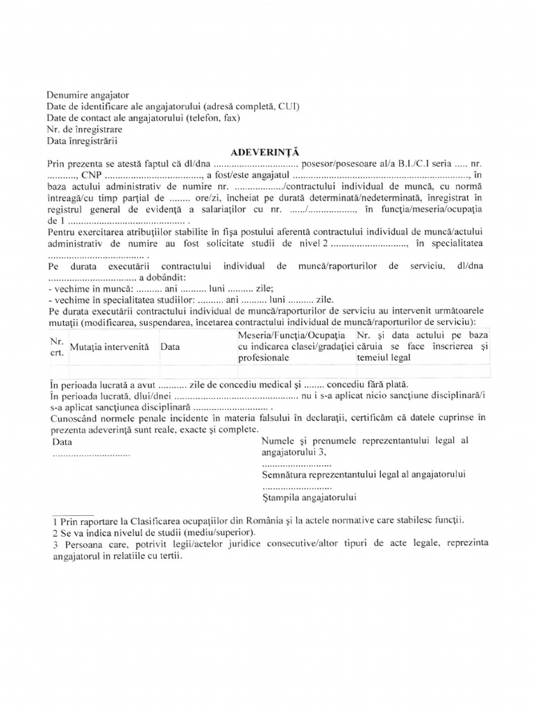 Model Adeverinta Pentru Functie Publica Si Contractuala | PDF