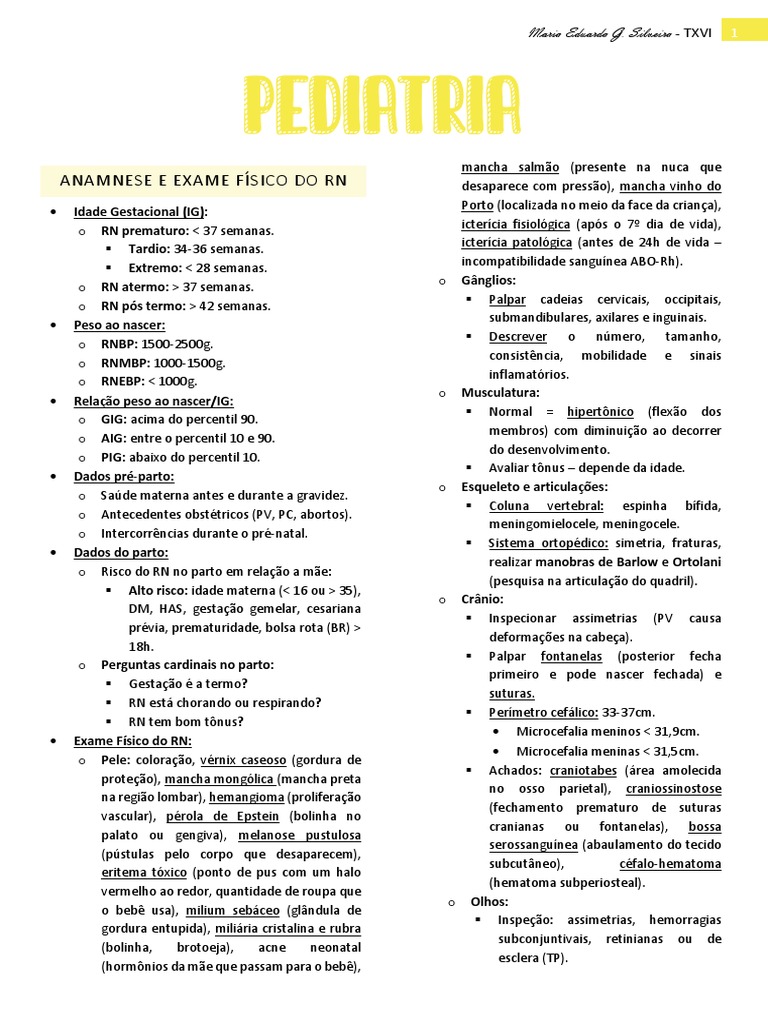 Resumo P1 - Pediatria | PDF