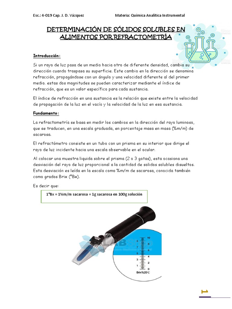 Determinacion de Solidos Solubles en Alimentos Por Refractometria | PDF