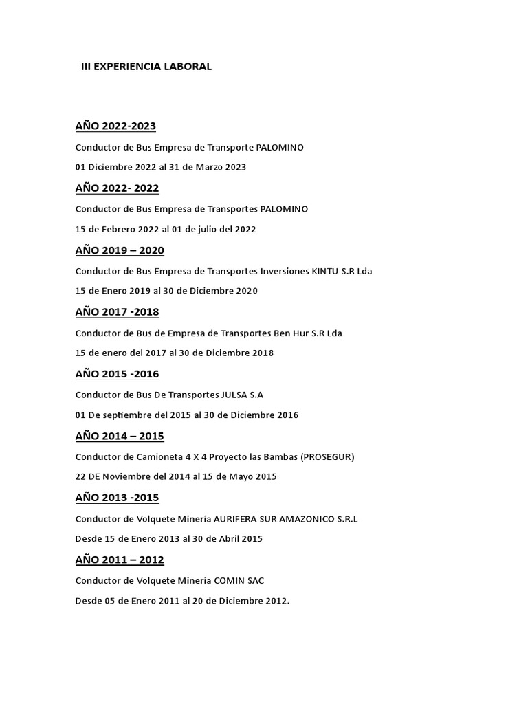 Experiencia Laboral | PDF
