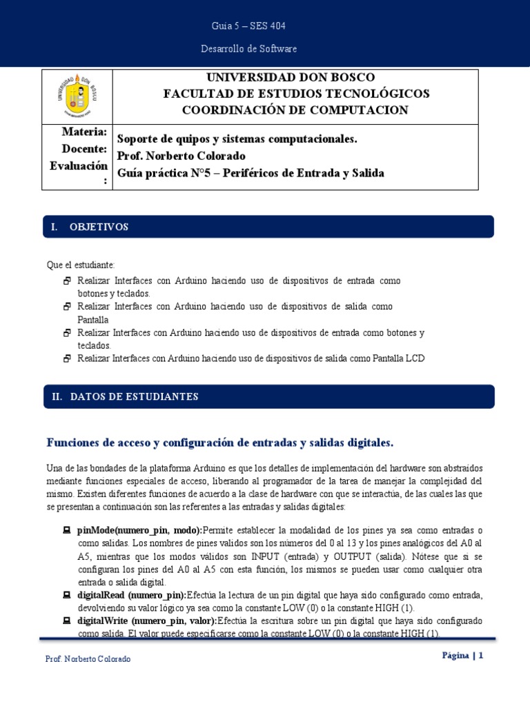 Guía 5 Práctica SES 2021 | PDF | Arduino | Periférico