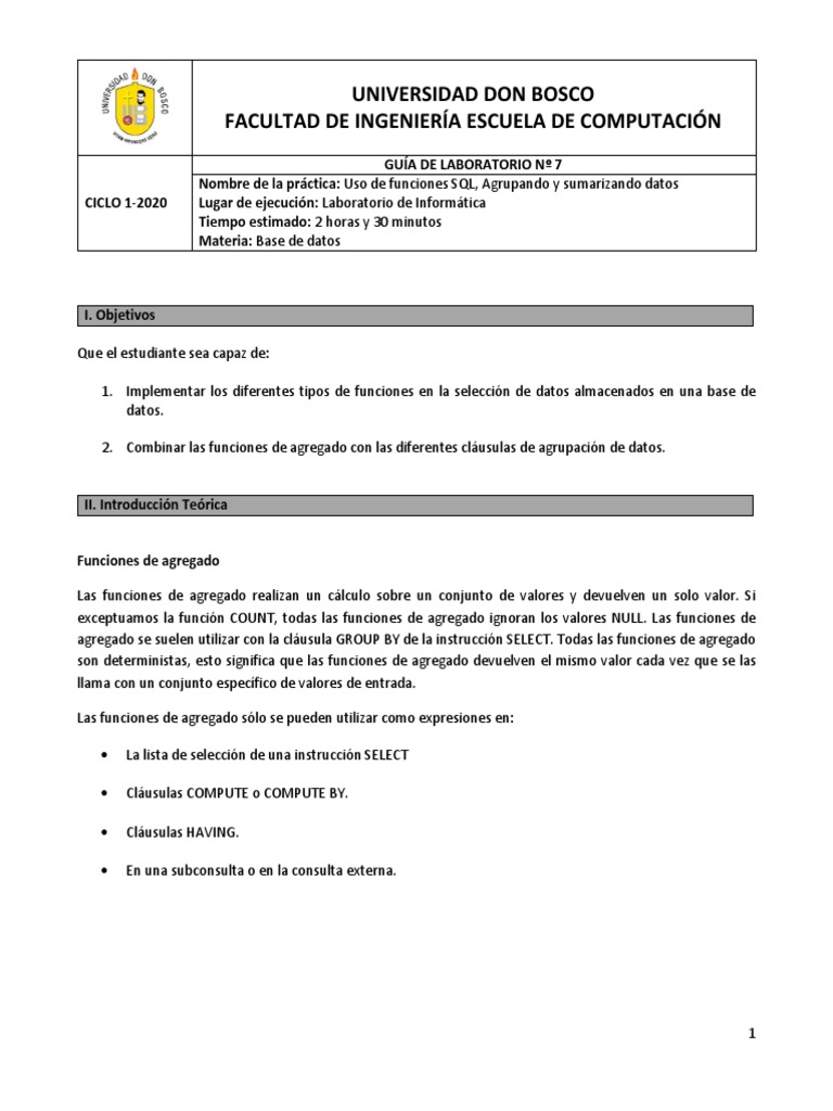 Guía 7 BD | PDF | SQL | Servidor SQL de Microsoft