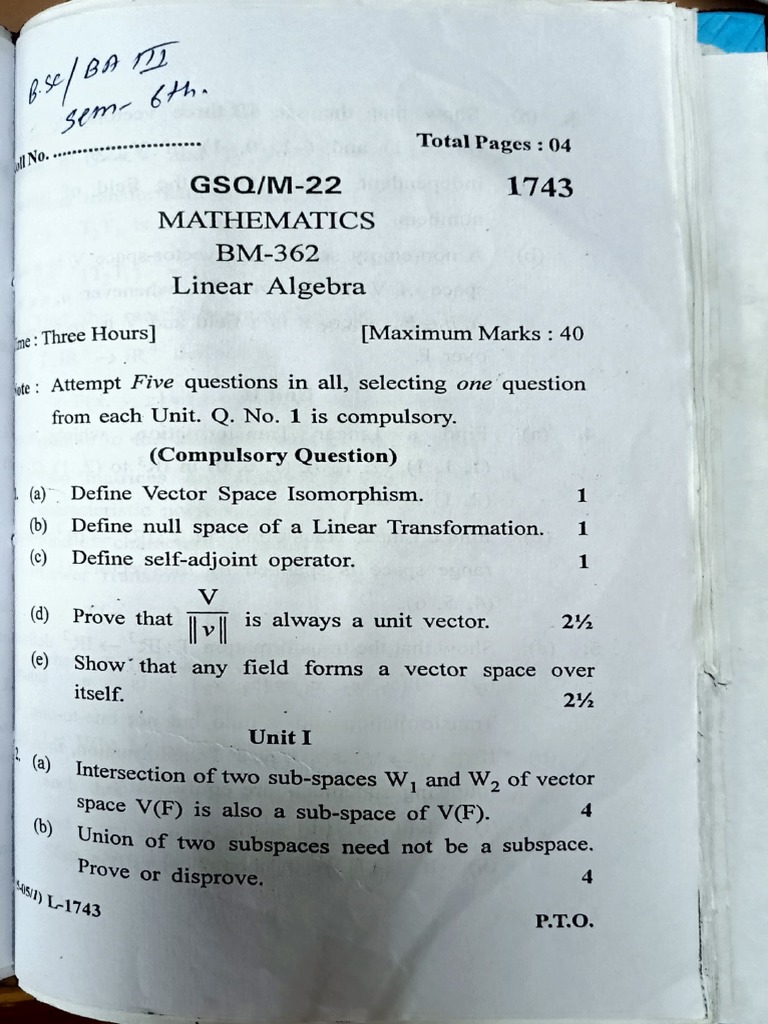 Linear Algebra P Pdf Linear Map Linear Subspace