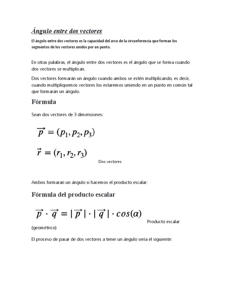 ANGULO ENTRE DOS VECTORES Proyeccion de Un Vector A Otro Vector | PDF