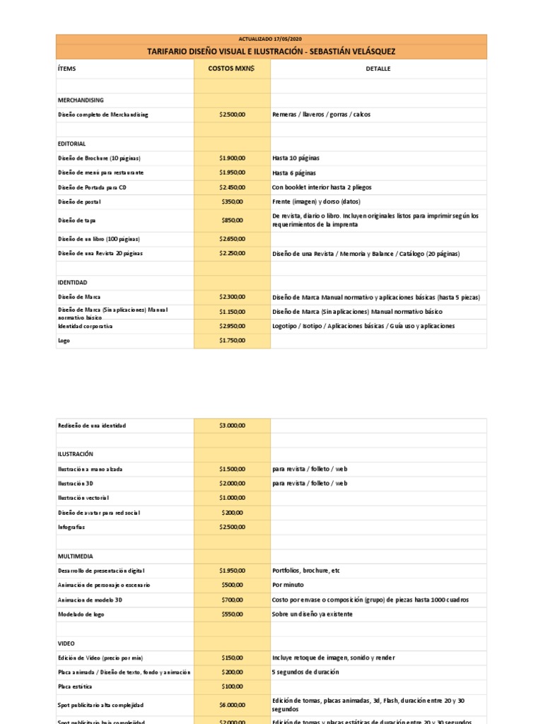 Tarifario Diseño Visual e Ilustración - Sebastián Velásquez Actualizado ...