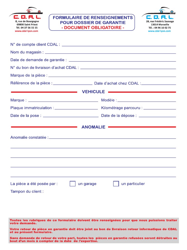 Formulaire Garantie Cdal | PDF