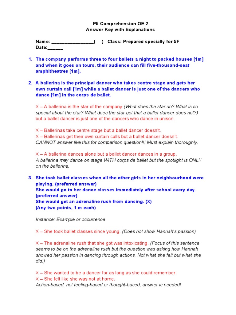 P5 Comprehension OE 2 | PDF | Ballet Dancer | Ballet
